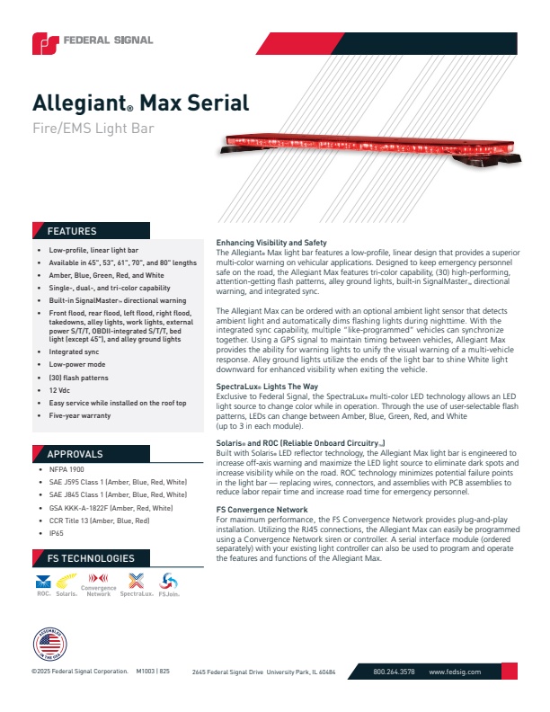 Federal Signal Allegiant - Max Serial Fire/EMS Light Bar - Brochure