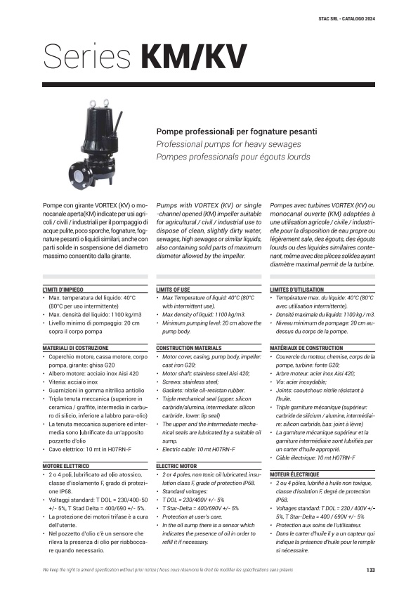Stac - Model KM Series - Submersible Pumps for Heavy Sewages -Brochure