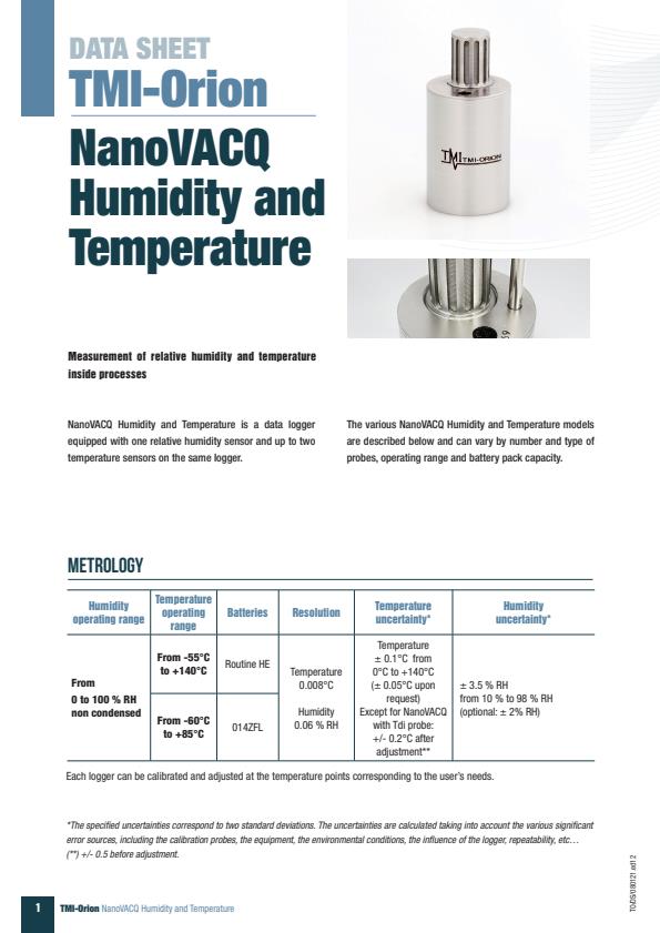 TMI - Model NanoVACQ - Humidity and Temperature Data Logger - Brochure
