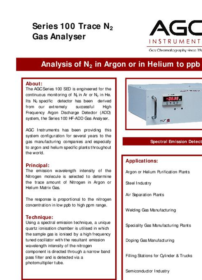 AGC - Model Series 100 - Trace N2 Gas Analysers - Brochure