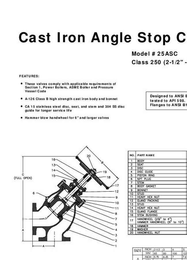 Davis - Model 25ASC - Boiler Stop Check Valves - Brochure