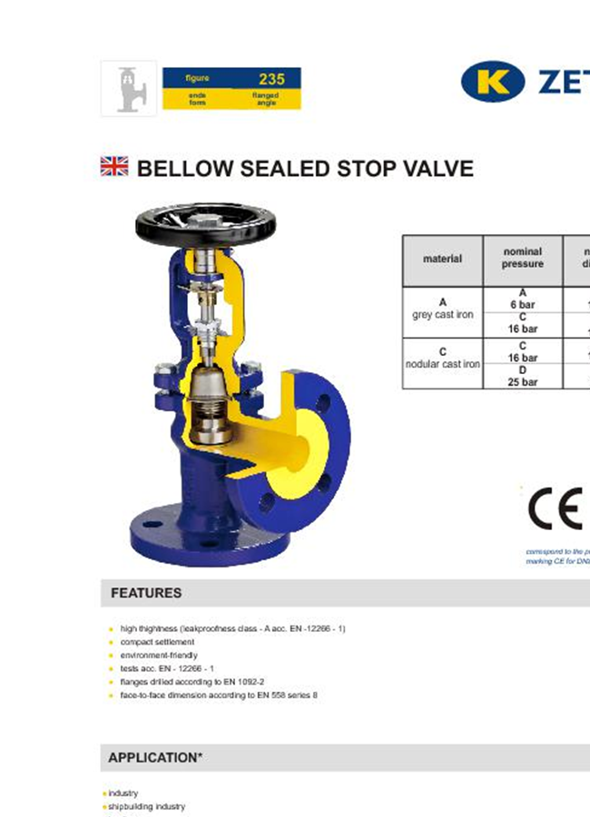 Zetkama - Model Fig. 235 - Bellow Valve - Brochure