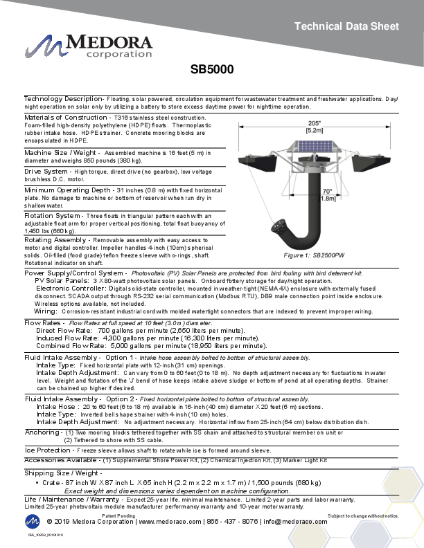 SolarBee - Model SB5000 - Floating Mixer - Technical Datasheet