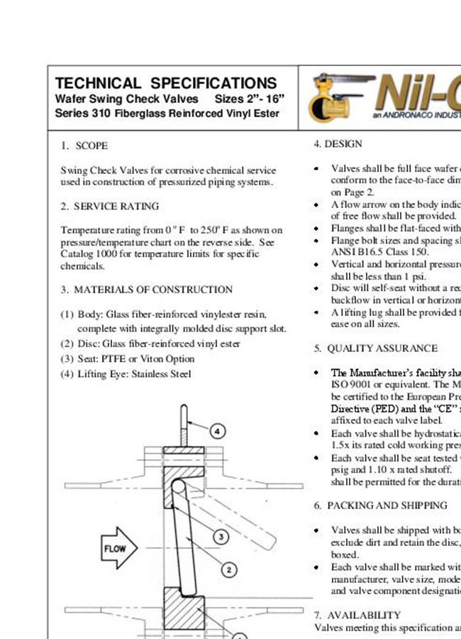 Nil-Cor - Wafer Swing Check Valve - Brochure