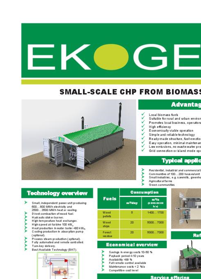Ekogen - Small Scale CHP System Brochure
