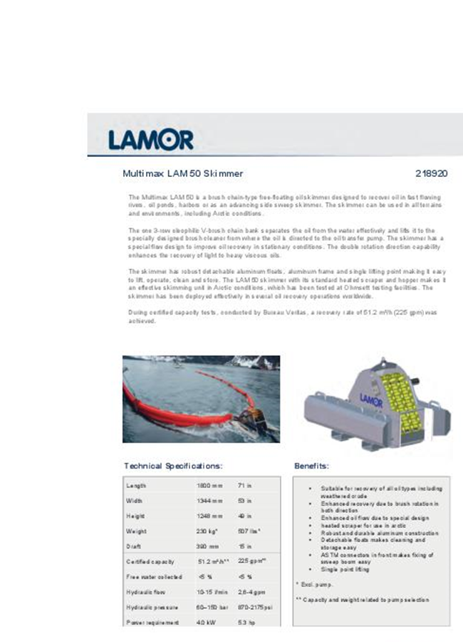 Lamor - Model Multimax LAM 50 - Brush Chain-Type Free-Floating Oil ...