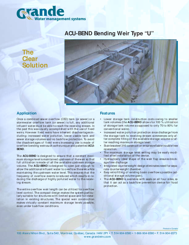 Grande - Model ACU-BEND - Bending Weir System - Brochure