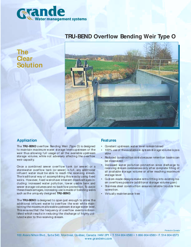 Grande - Model TRU-BEND - Overflow Bending Weir System - Brochure
