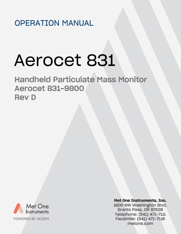 Met One Aerocet - Model 831 - Handheld Aerosol Mass Monitor - Operation ...