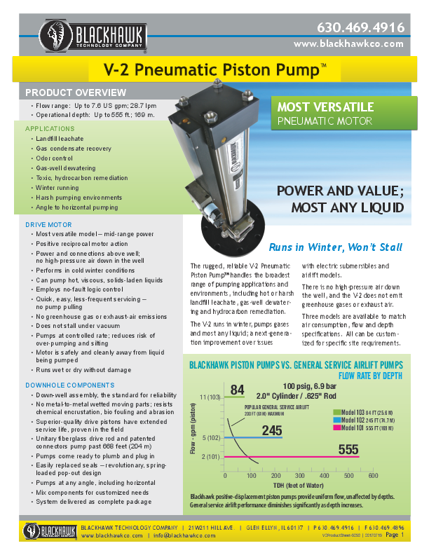 Blackhawk - Model Neptune - Pneumatic Caisson Sump Piston Pump - Brochure