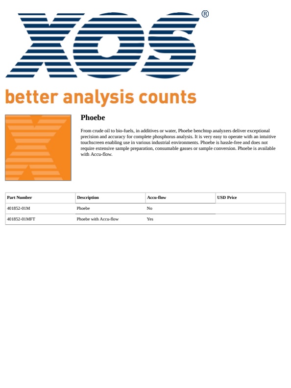 XOS - Model Phoebe - Benchtop Phosphorus Analyzer -Brochure