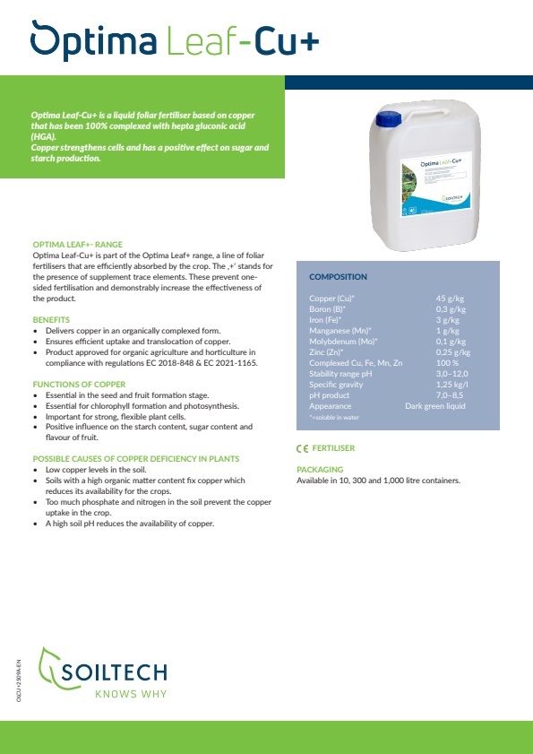 Soiltech - Model Optima Leaf-Cu+ - Liquid Foliar Fertiliser - Brochure