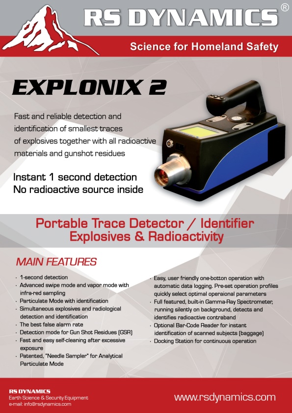 RS Dynamics Explonix - Model 2 - Portable Trace Detector / Identifier ...