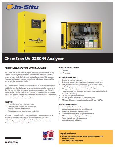 ChemScan UV-2250/N Wastewater Ammonia and Nitrate Analyzer - Brochure
