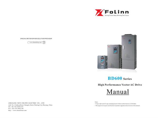 Folinn - Model BD600 Series - High Performance Vector Control General Purpose Inverters Brochure