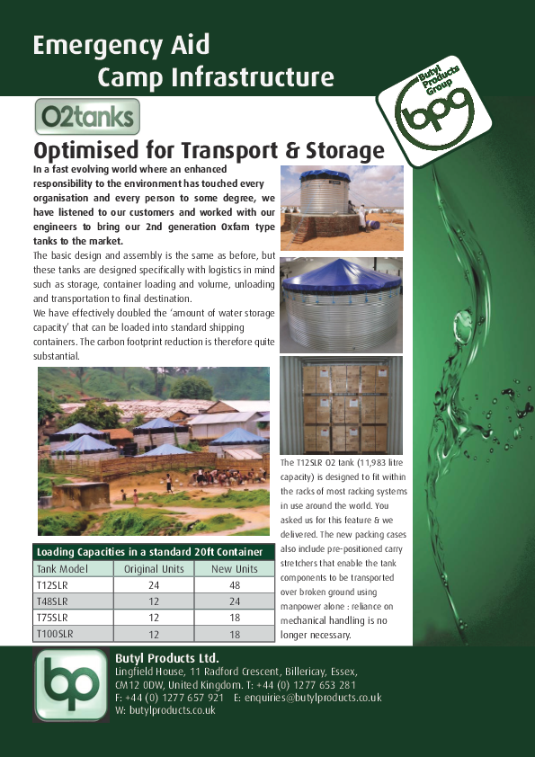 Butyl - Model O2 - Water Storage Tanks - Brochure