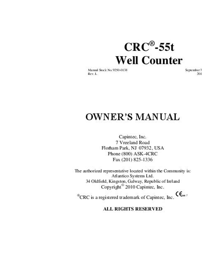 Capintec - Model CRC 55tR - Dose Calibrator Manual