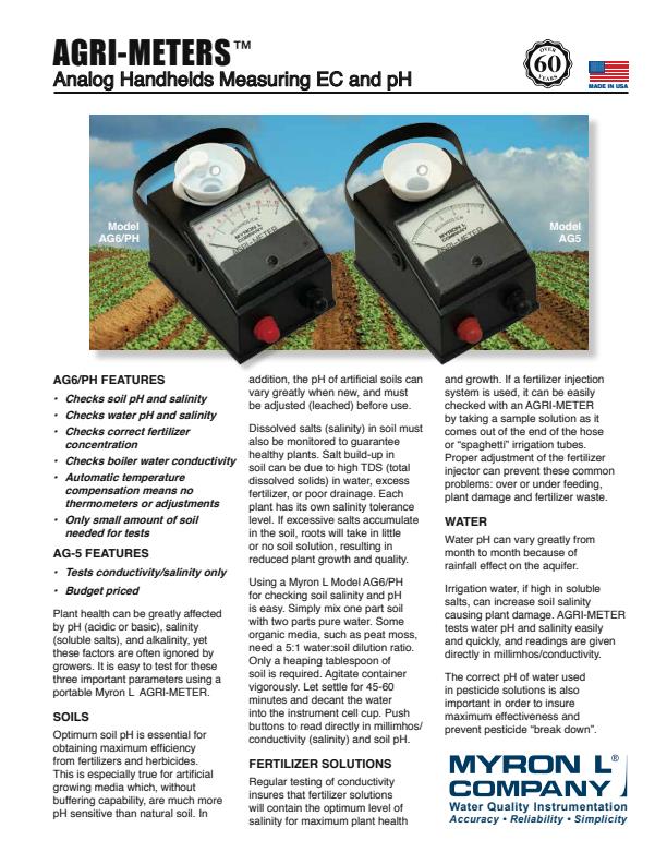 Myron L - Agri-Meters - Analog Handhelds Measuring EC And pH - Datasheet