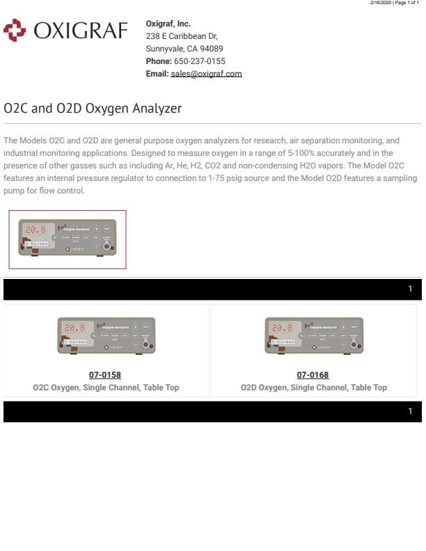 Oxigraf - Model O2C and O2D - Oxygen Analyzer Brochure